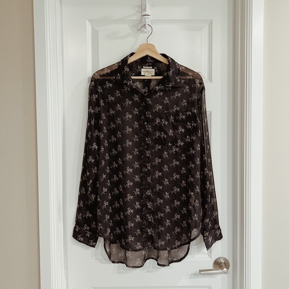 Ralph Lauren | Tops | Ralph Lauren Sheer Purple Floral Button Up Blouse | Poshmark